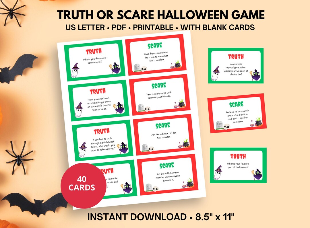 Halloween Truth or Scare Printable Game | 40 Kid-friendly Cards & Blank ...