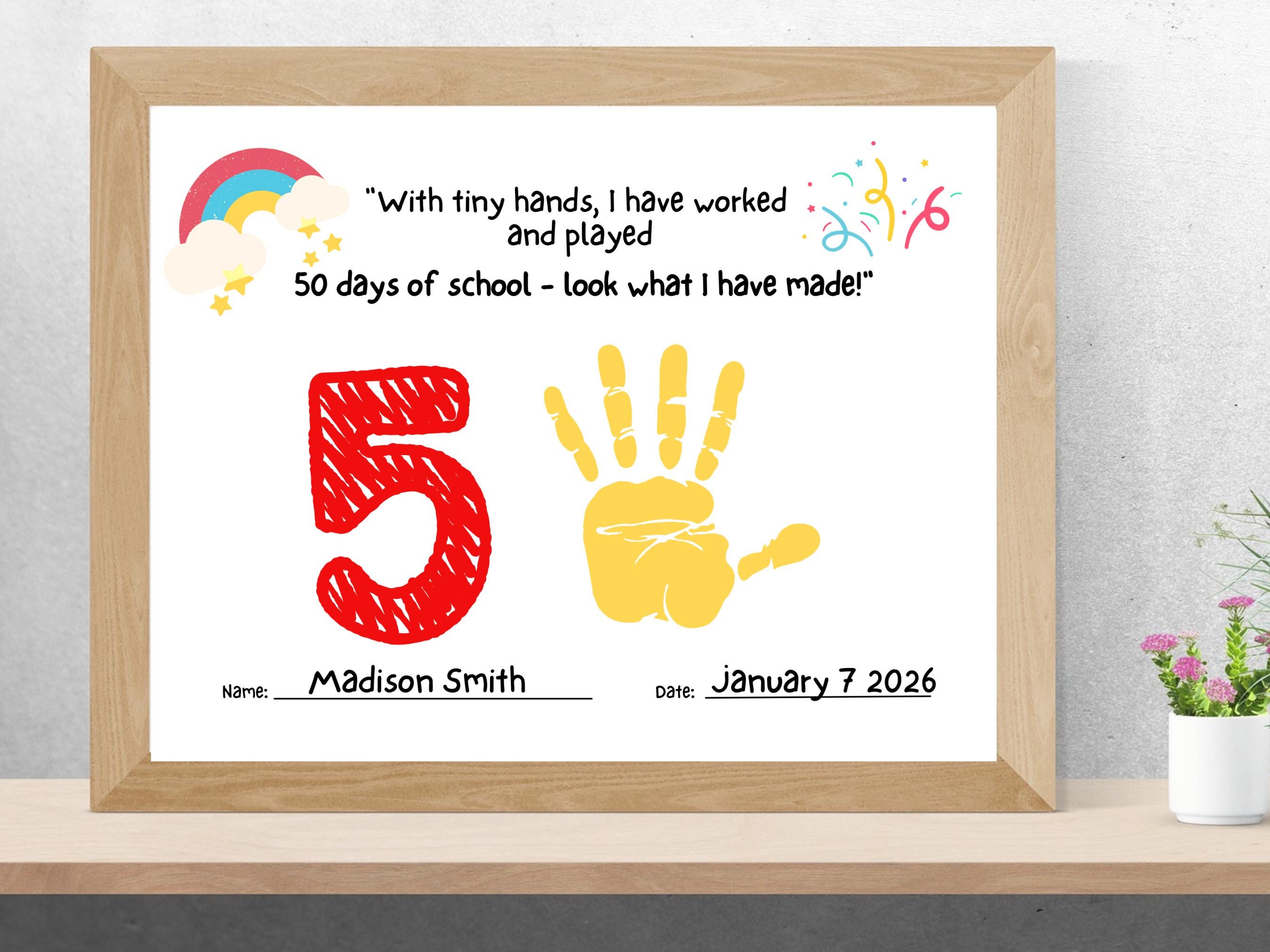 50 Days of School Handprint Art Poem, 50 Days Preschool Craft, 50 Days ...