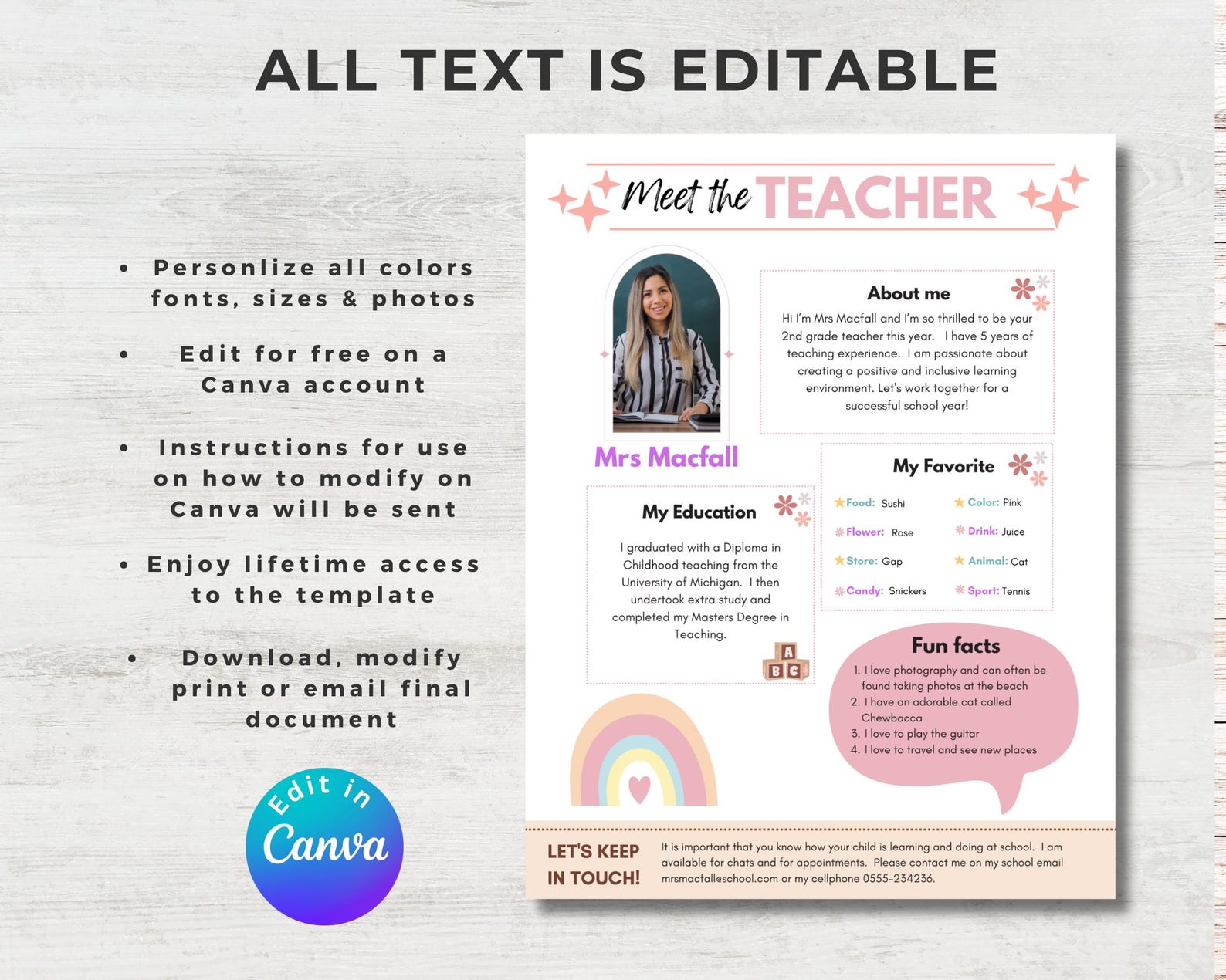 Meet the Teacher Template, All About Me Brochure, Boho Classroom Decor ...