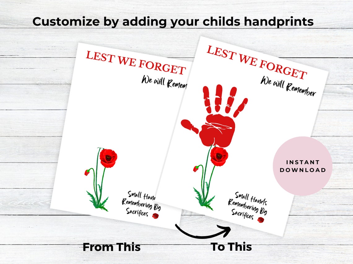 Lest We Forget Handprint Craft for Preschool and Daycare, Veterans Day ...