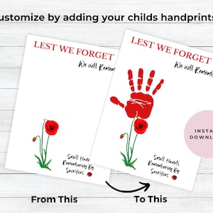 Lest We Forget Handprint Craft for Preschool and Daycare, Veterans Day ...