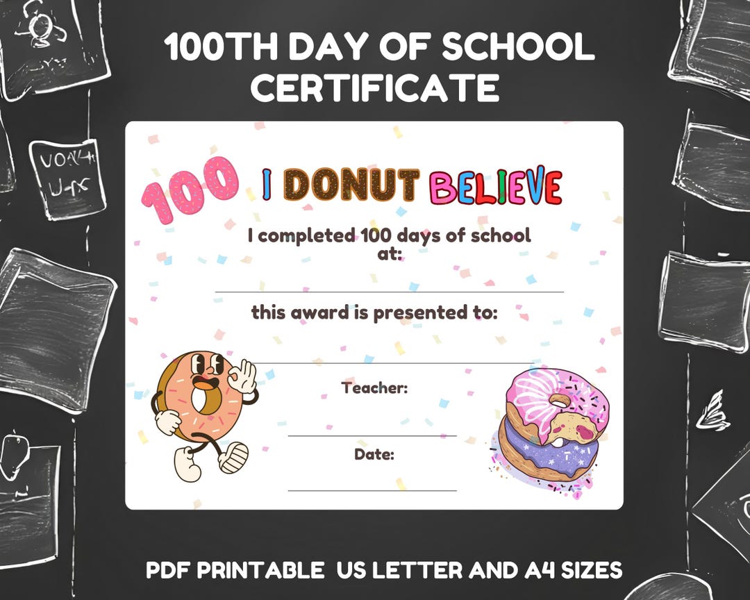 100 Days of School Certificate Template, 100th Day Printable ...