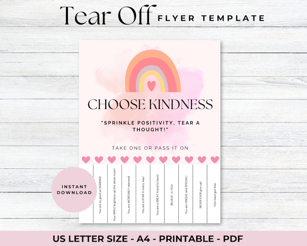 Spread Kindness Tear off Flyer, Affirmation and Compliment Flyer ...