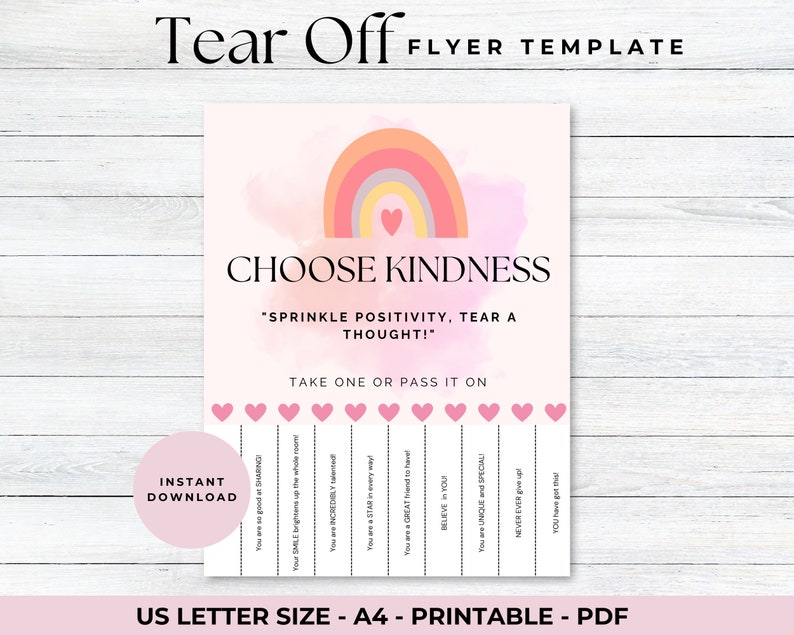 Spread Kindness Tear off Flyer, Affirmation and Compliment Flyer ...