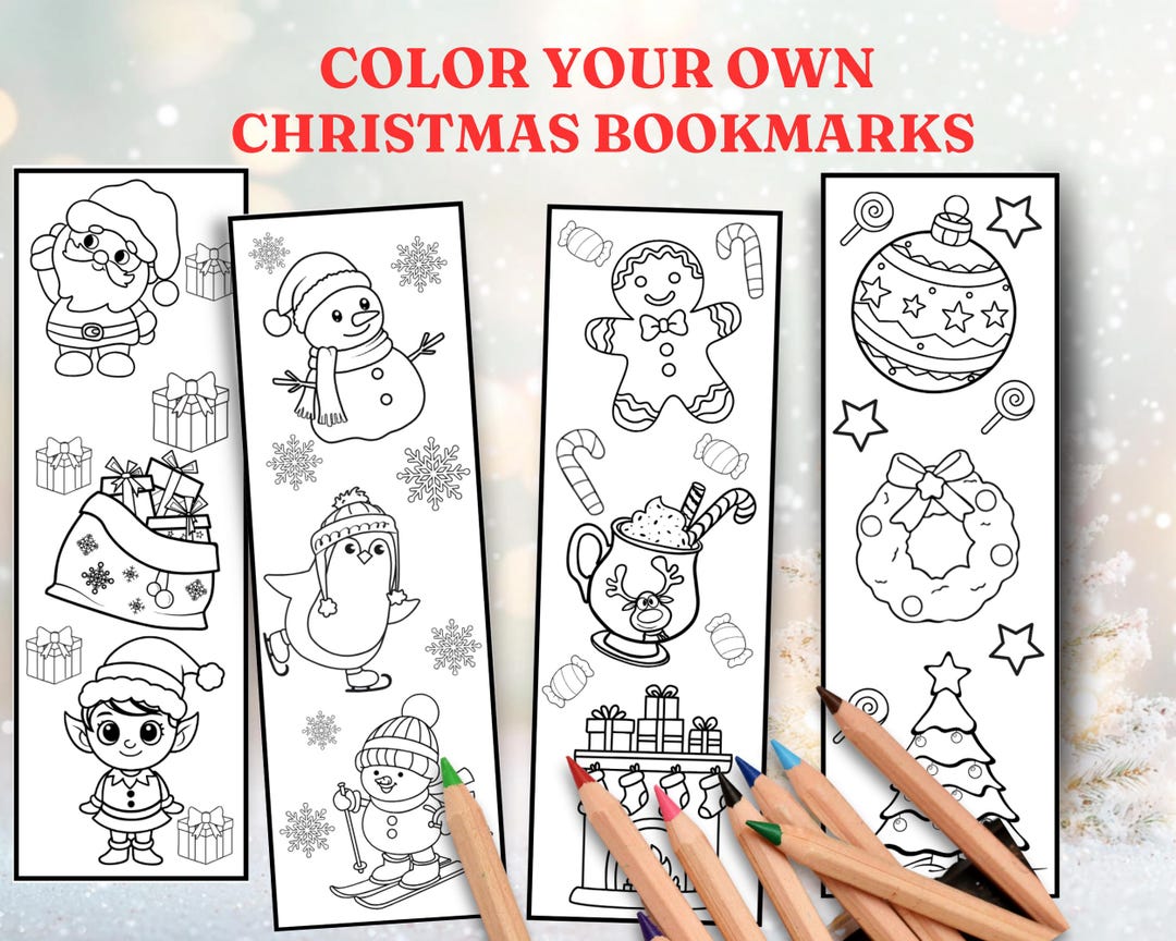 Printable Christmas Bookmarks to Color, Set of 4 DIY Holiday Craft ...