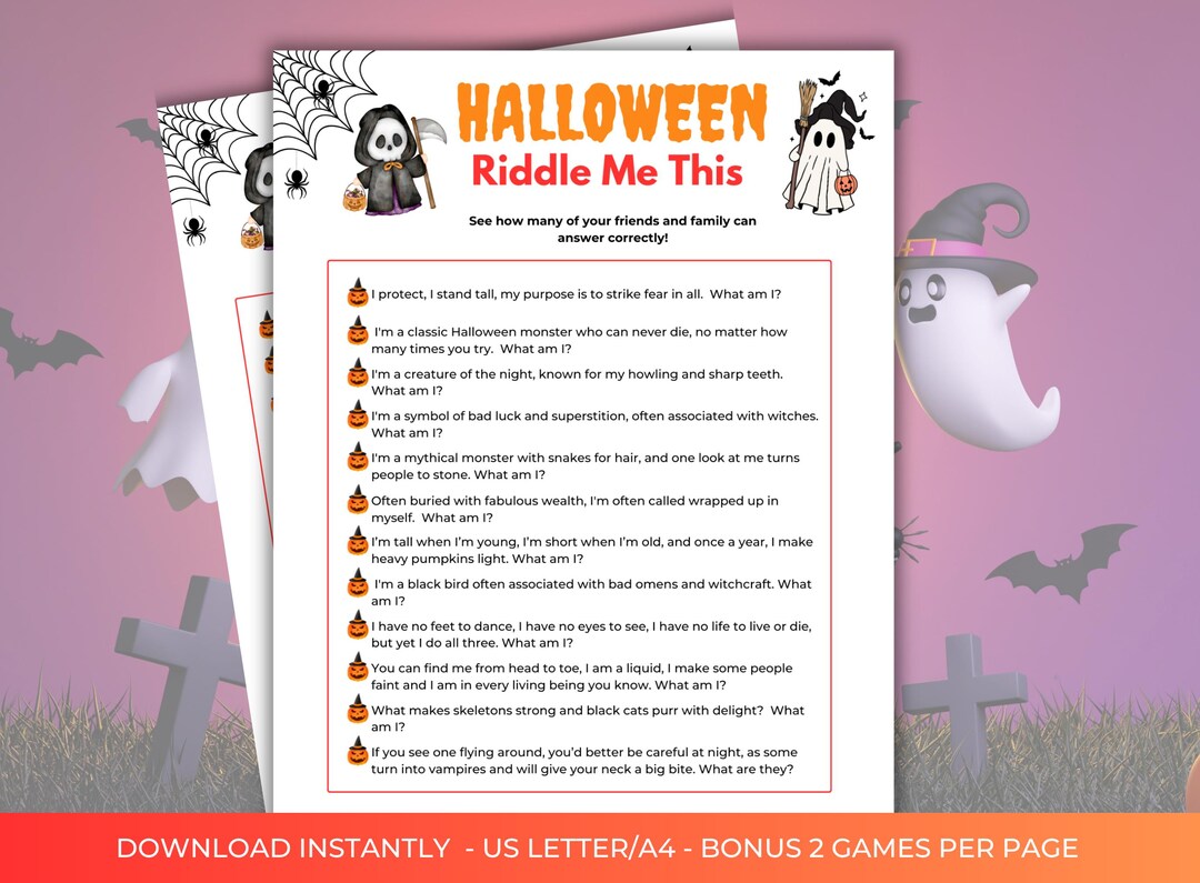 Halloween Riddles for Halloween Party, Halloween Riddle Me This Game ...