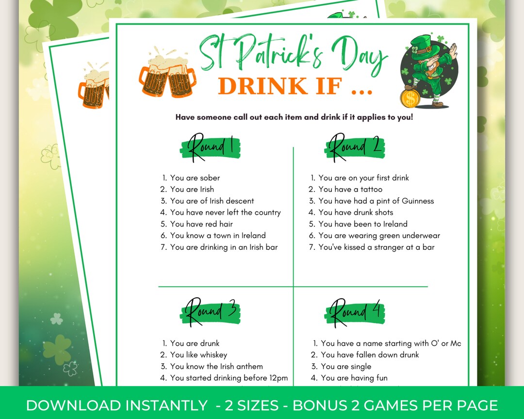 St Patricks Drink If Bar Crawl Printable Game, St Paddy's Adults Game ...