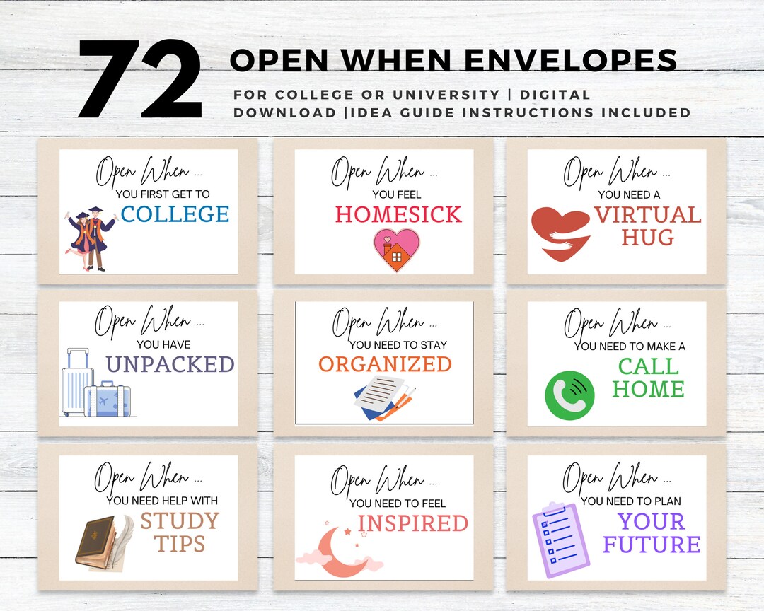 Open When Envelopes for College or University Students, College Care ...