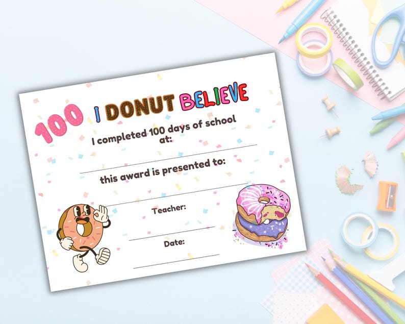 100 Days of School Certificate Template, 100th Day Printable ...