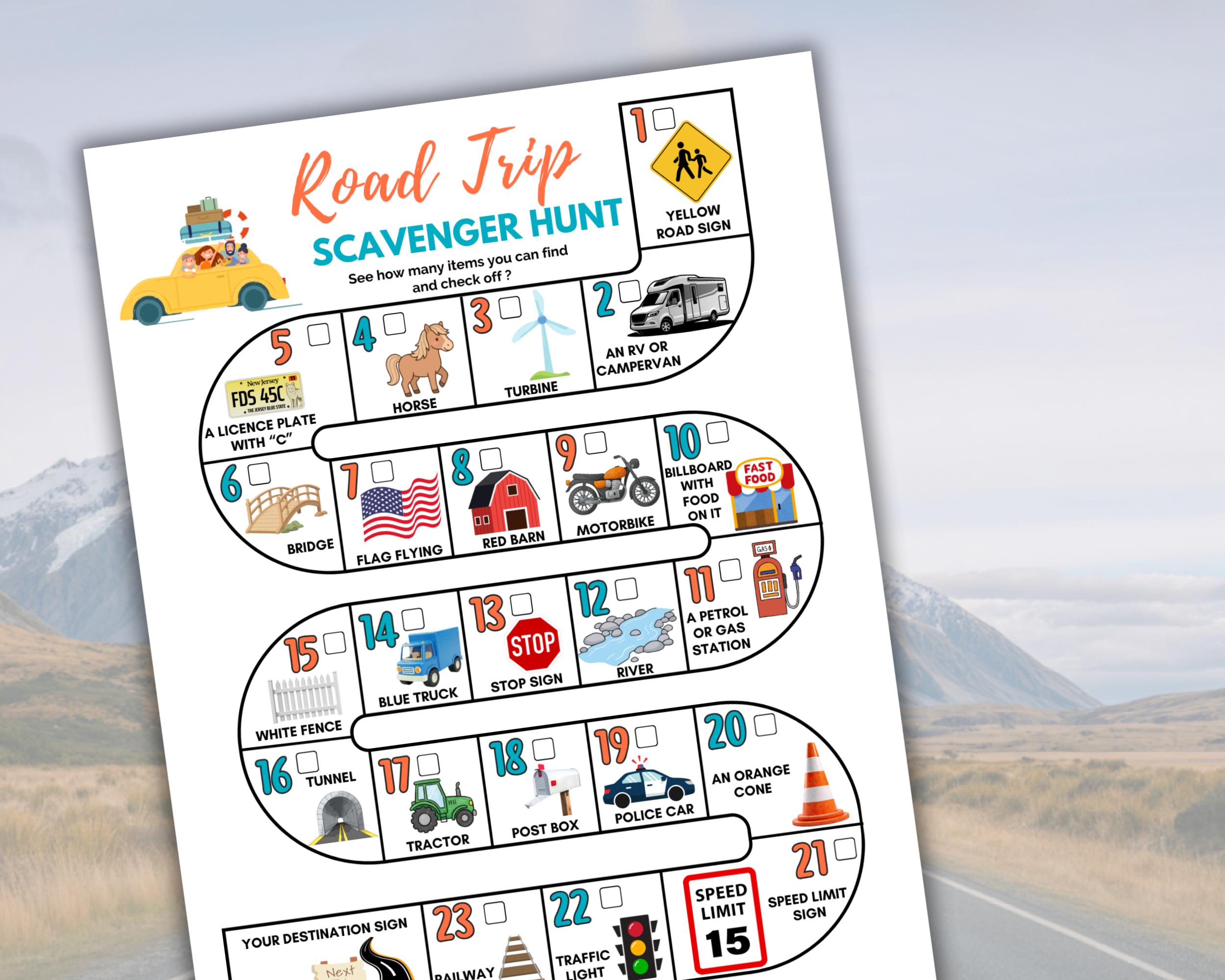 Road Trip Scavenger Hunt Printable, Road Trip Games, Summer Travel ...