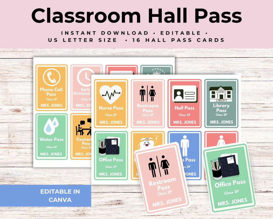 Classroom Hall Pass Template | Hall Pass | Classroom Decor for Back to ...
