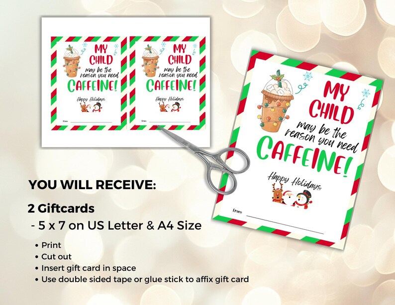 Printable Christmas Coffee Gift Card Holder for Teacher Appreciation ...