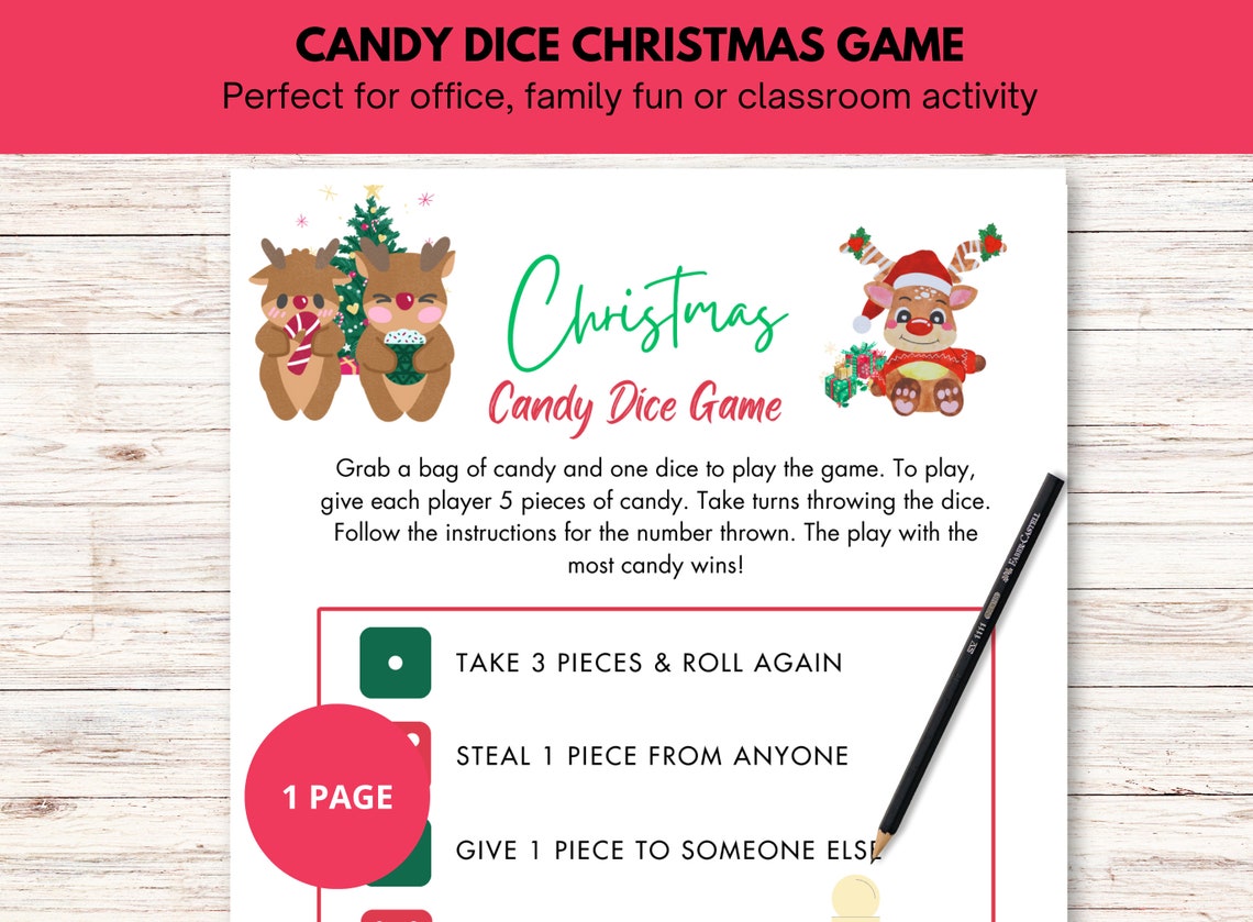 Christmas Candy Dice Game, Christmas Trivia Game, Game for Kids, Family ...