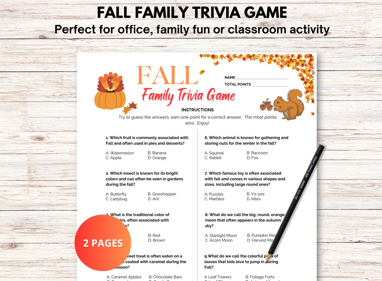 Fall Trivia Games, Printable Autumn Games, Family Fall Activities for ...