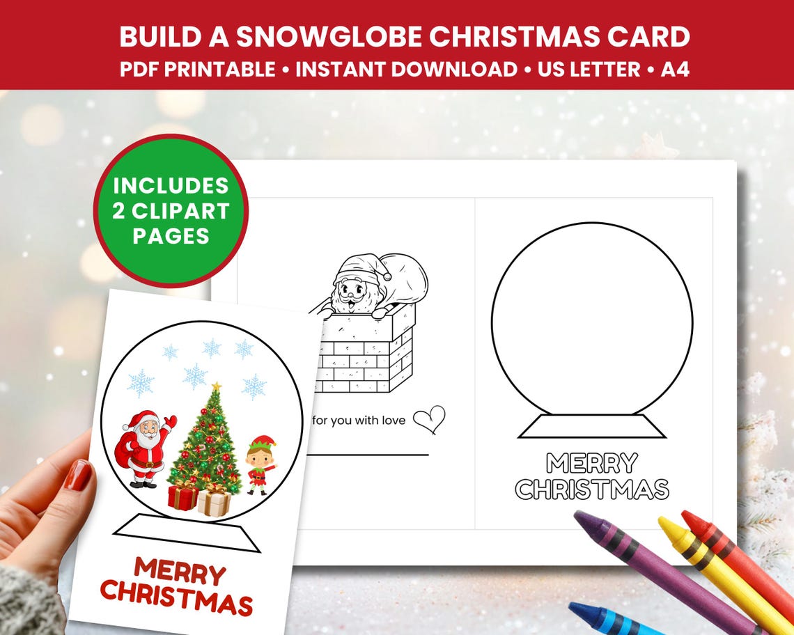Snowglobe Christmas Coloring Cards for Kids, Build Your Own Snowglobe ...
