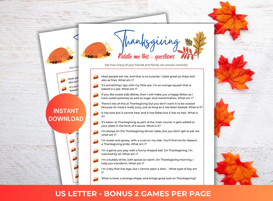 Thanksgiving Riddle Me This Trivia Game, Thanksgiving Printable Games ...