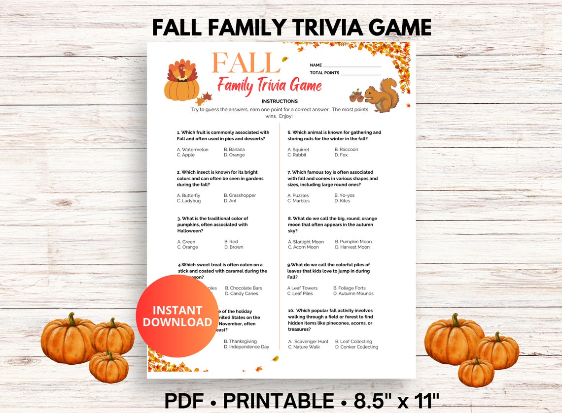 Fall Trivia Games, Printable Autumn Games, Family Fall Activities for ...