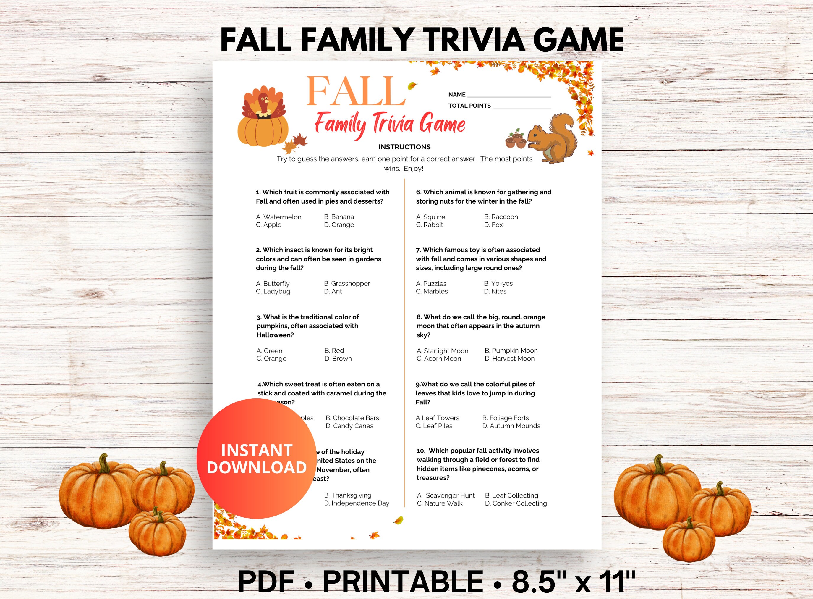 Fall Trivia Games, Printable Autumn Games, Family Fall Activities for ...