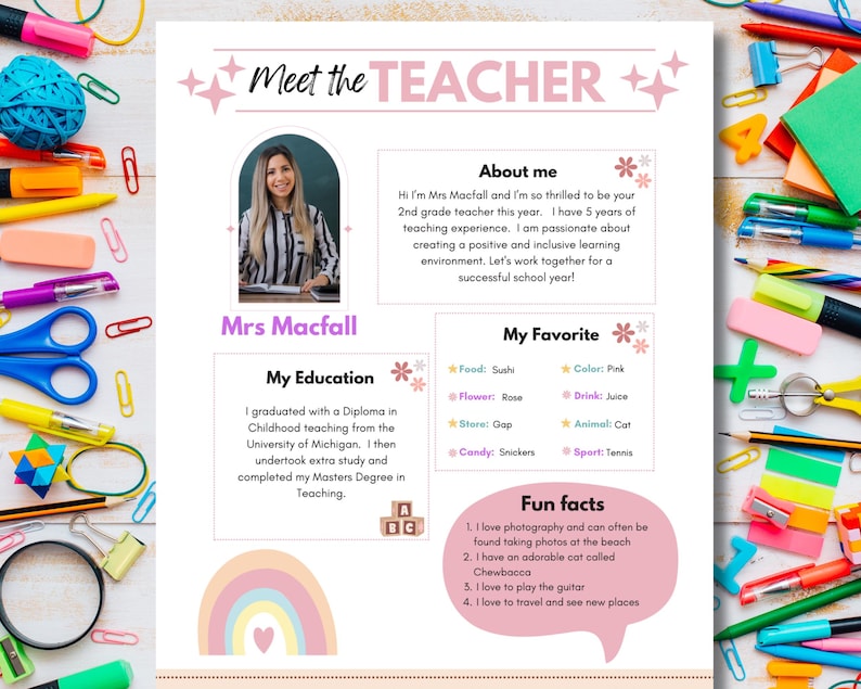 Meet the Teacher Template, All About Me Brochure, Boho Classroom Decor ...