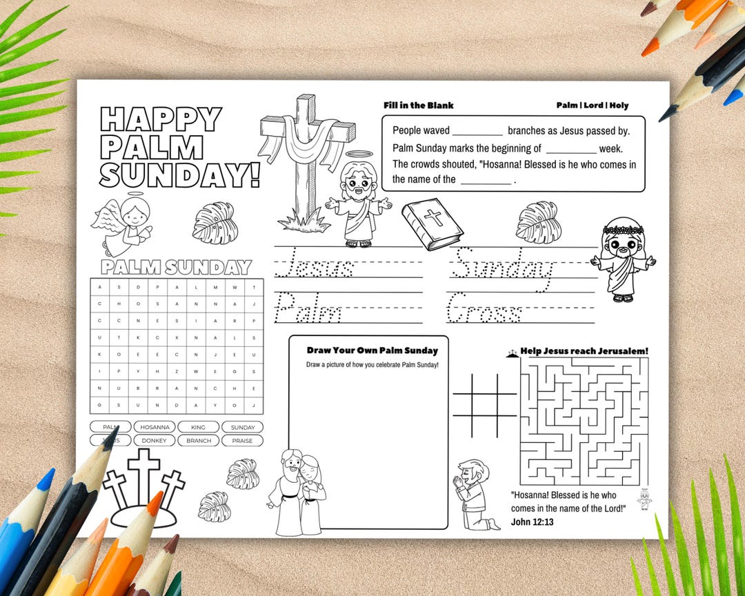 Palm Sunday Activity Placemat, Sunday School Paper Placemats, Holy Week ...