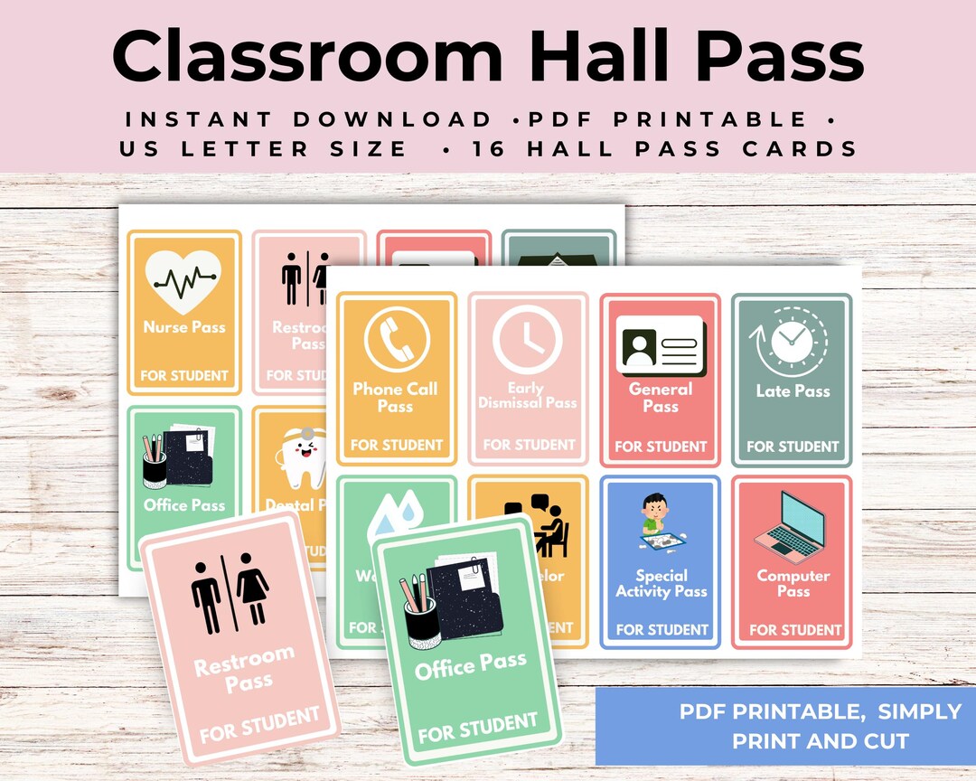 Classroom Hall Pass Template | Hall Pass | Classroom Decor for Back to ...