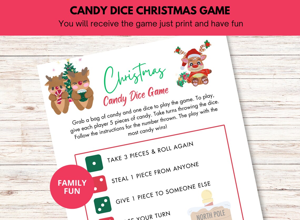 Christmas Candy Dice Game, Christmas Trivia Game, Game for Kids, Family ...