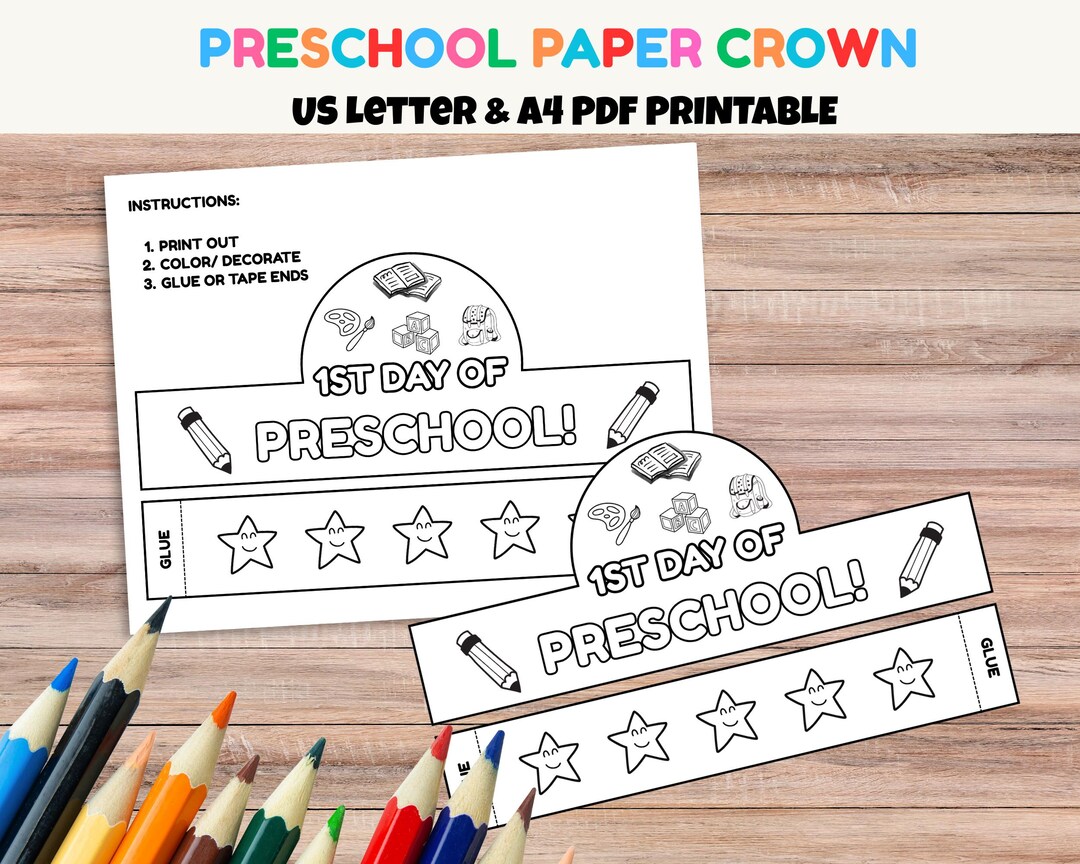 First Day of Preschool Paper Crown Printable | DIY Back to School Crown ...