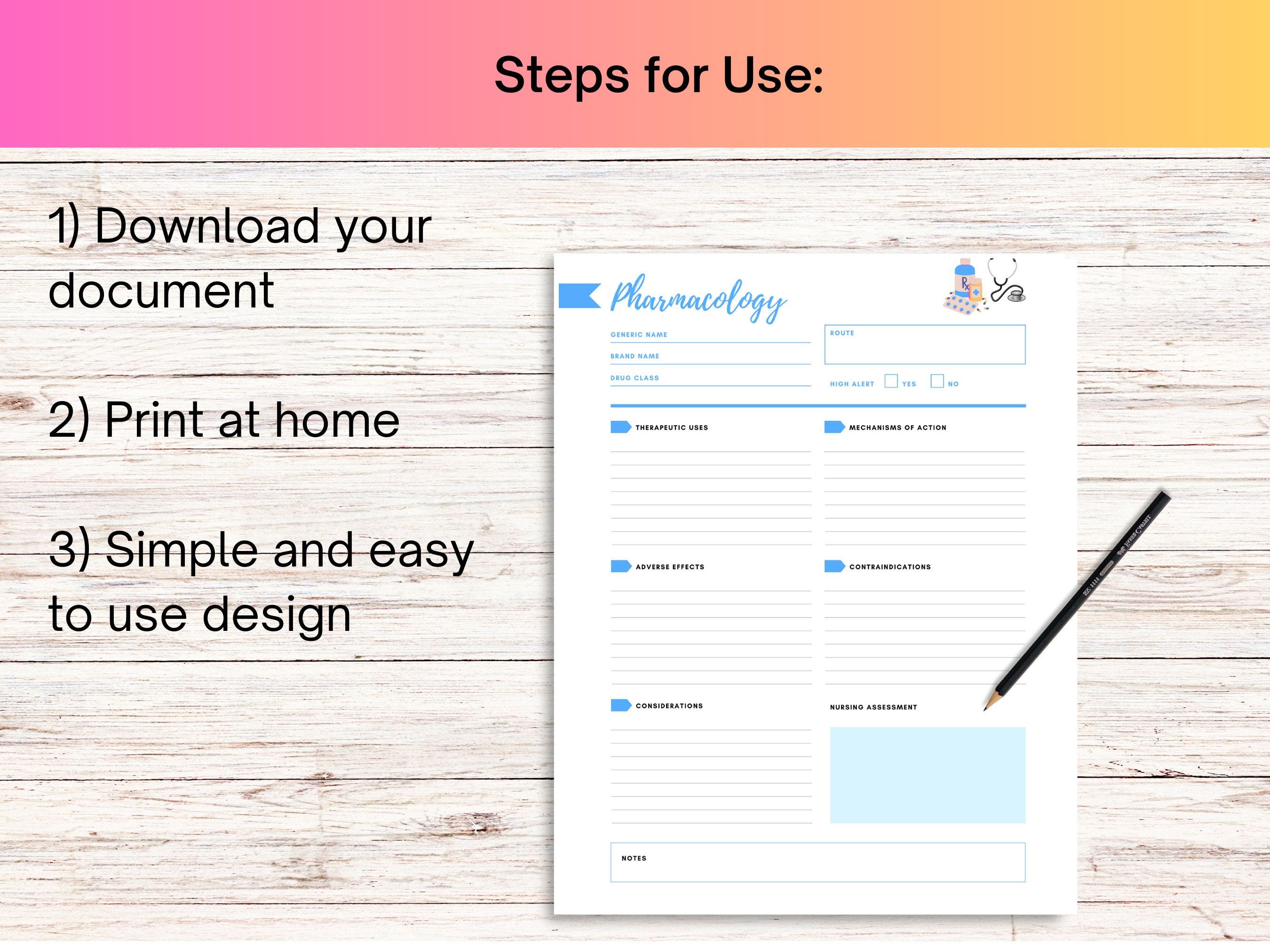 Printable Pharmacology Template for Nursing Students Nurse - Etsy
