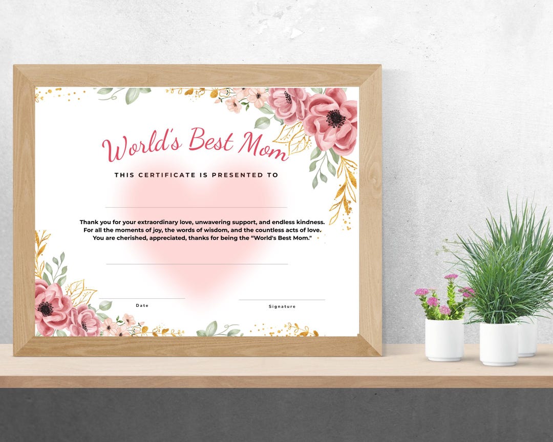 Worlds Best Mom Certificate | Mothers Day Keepsake | Best Mom Award ...