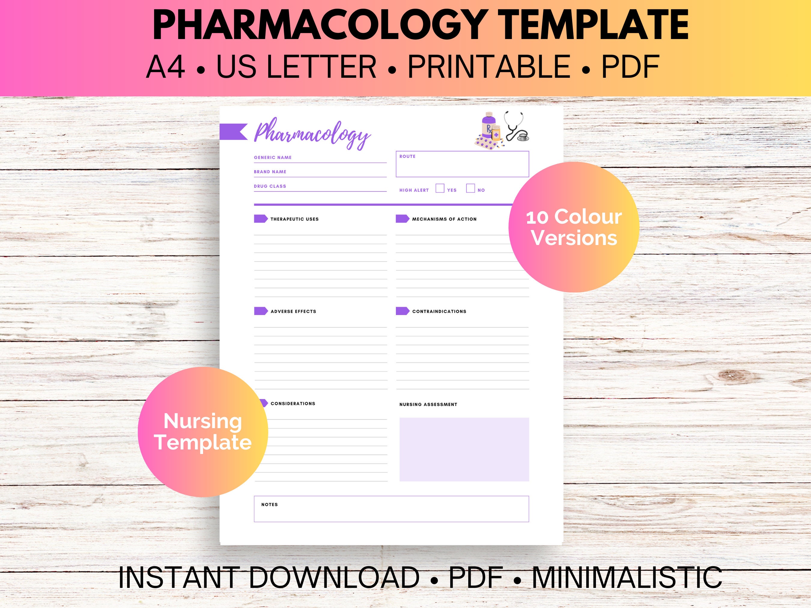 Printable Pharmacology Template for Nursing Students Nurse - Etsy