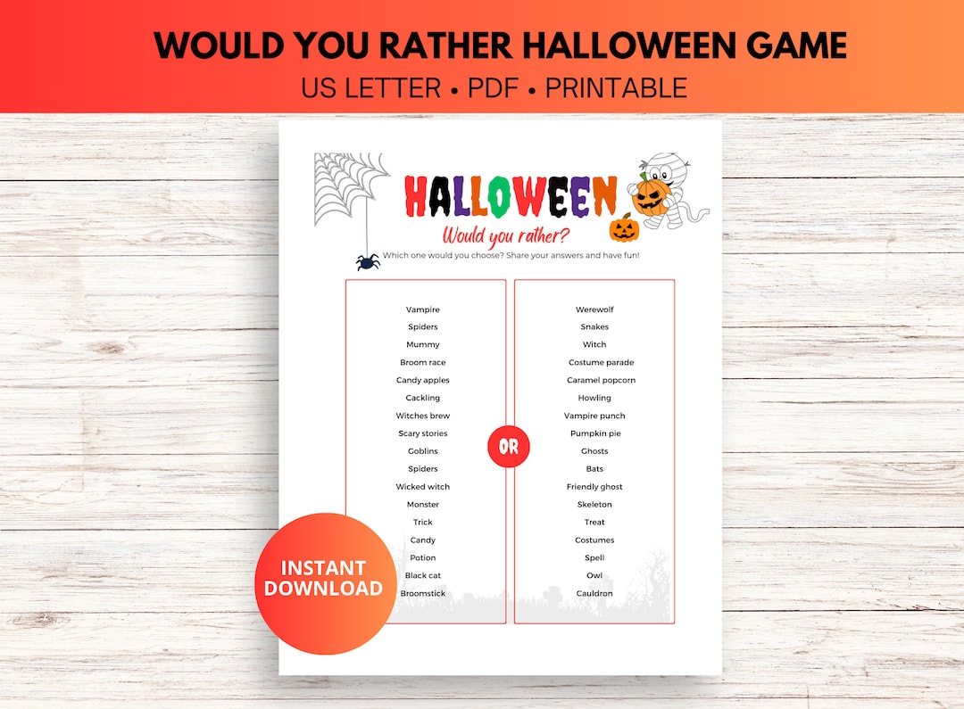 Halloween Printable Would You Rather, Halloween Trivia Game, Halloween ...
