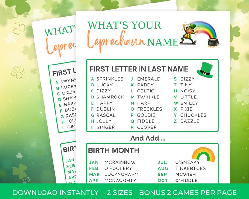 What is Your Leprechaun Name Printable Game, St Paddy's Kids and Adults ...