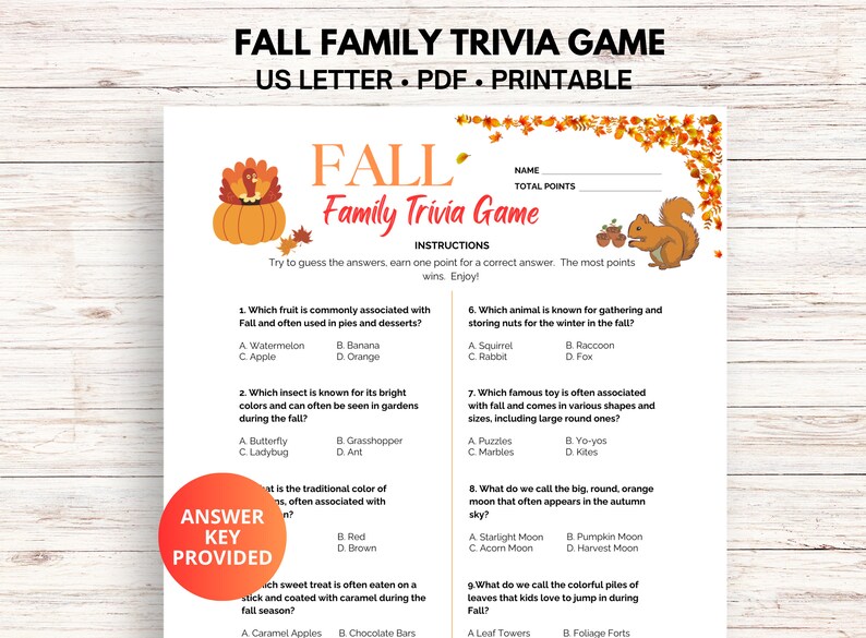 Fall Trivia Games, Printable Autumn Games, Family Fall Activities for ...