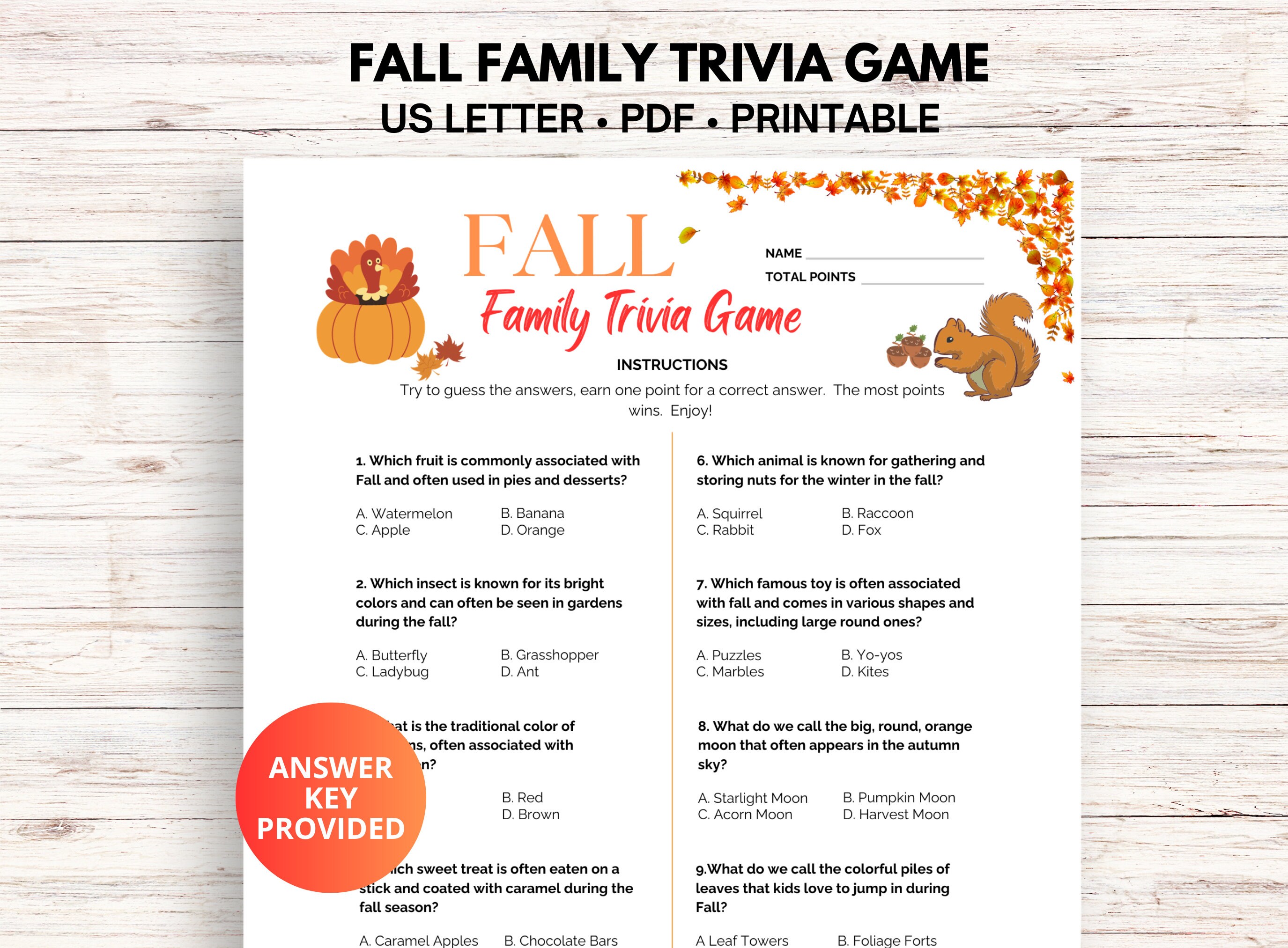 Fall Trivia Games, Printable Autumn Games, Family Fall Activities for ...