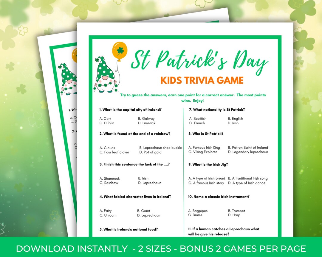 St Patricks Day Trivia Printable Game | St Patrick's Day Kids ...