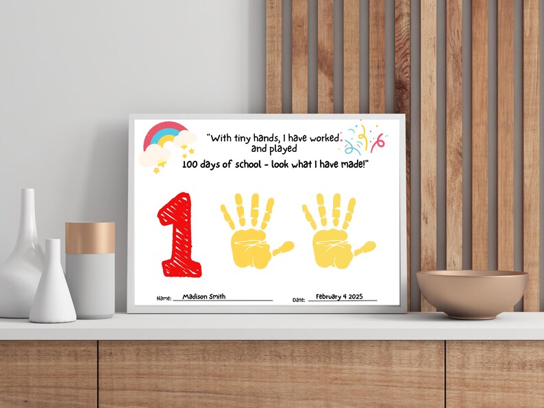 100 Days of School Handprint Art Poem, 100 Days Preschool Craft, 100 ...