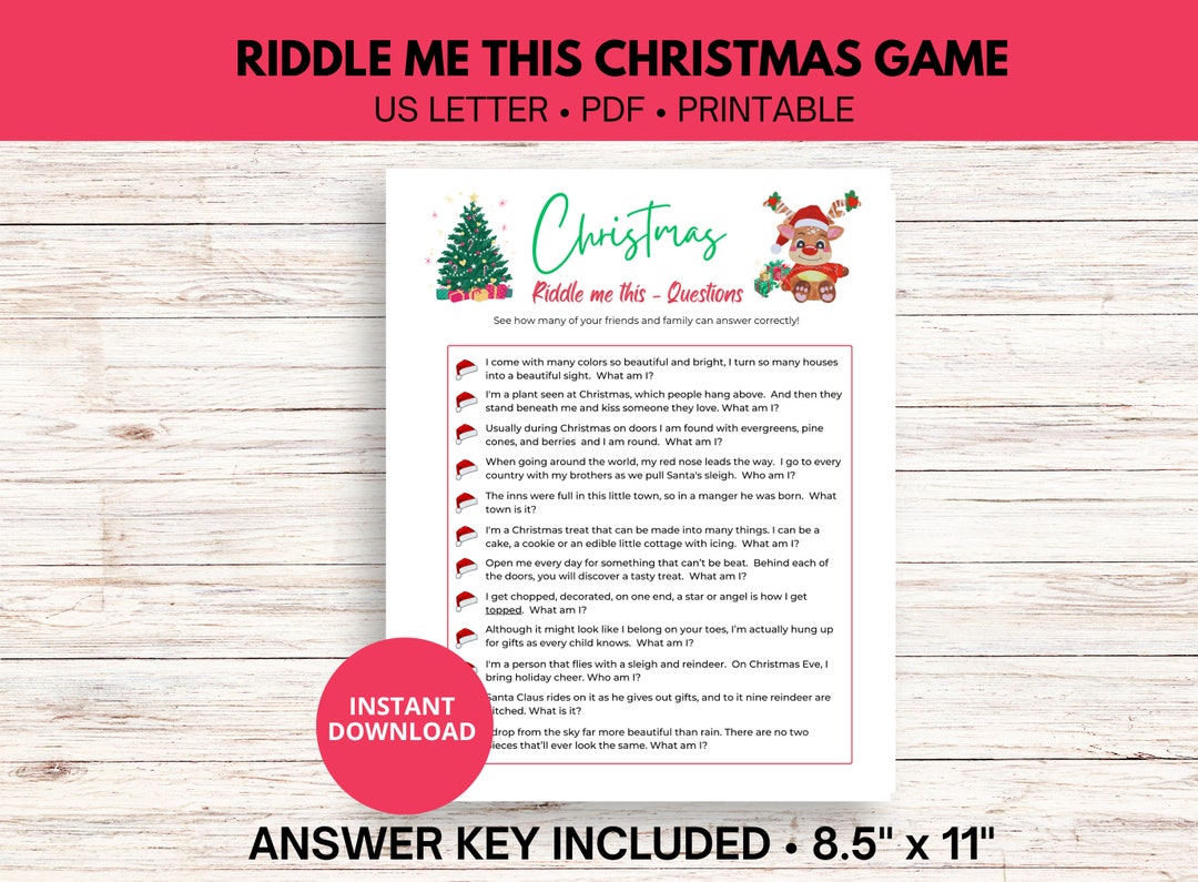 Christmas Riddle Me This, Christmas Trivia Game, Game for Kids, Family ...