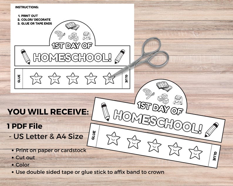 First Day of Homeschool Paper Crown Printable | DIY Back to School ...