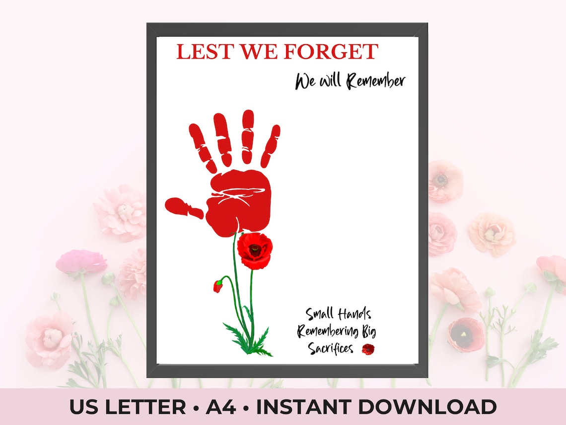 Lest We Forget Handprint Craft for Preschool and Daycare, Veterans Day ...