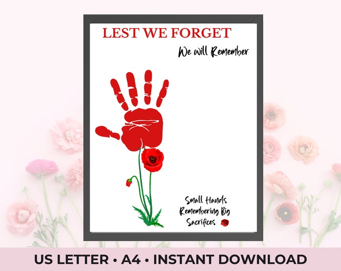 Veterans Day Remembrance Day Poppy handprint Art Craft for Toddler ...
