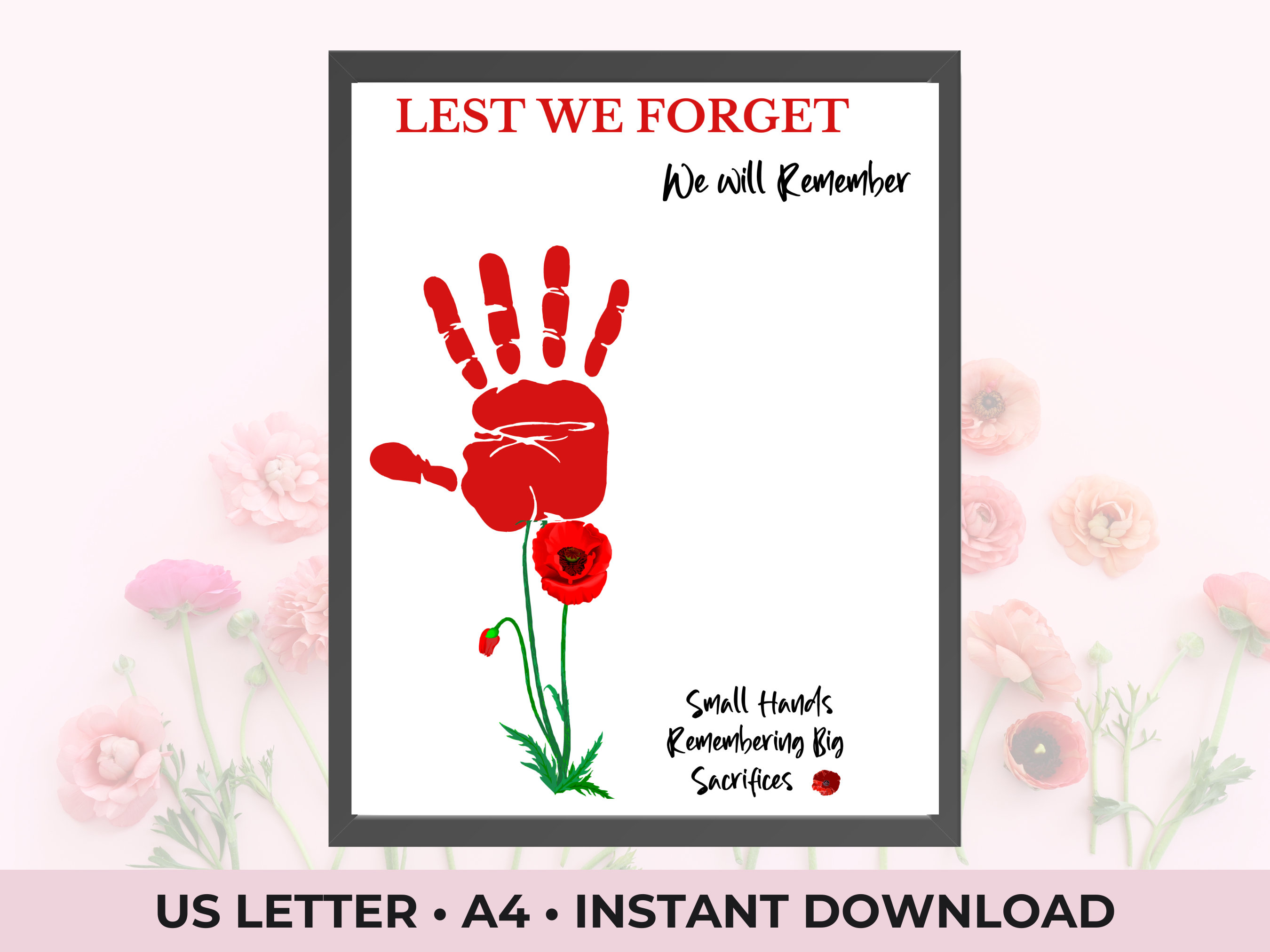 Lest We Forget Handprint Craft for Preschool and Daycare, Veterans Day ...