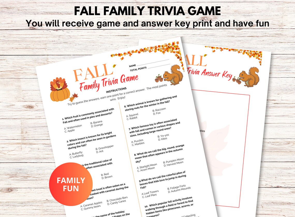 Fall Trivia Games, Printable Autumn Games, Family Fall Activities for ...