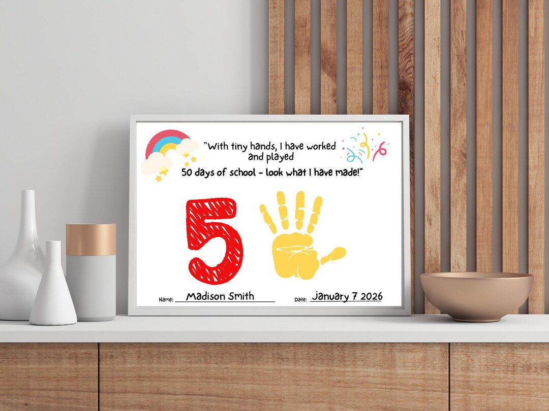 50 Days of School Handprint Art Poem, 50 Days Preschool Craft, 50 Days ...