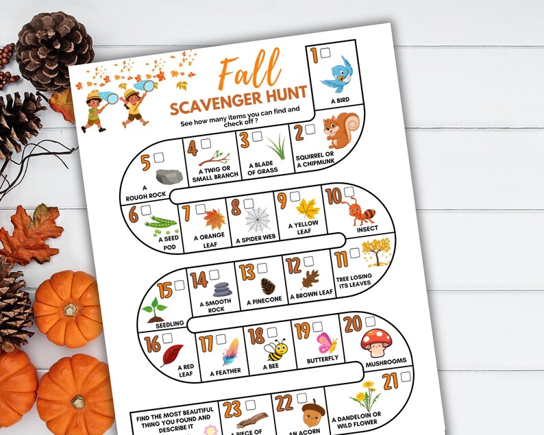 Fall Scavenger Hunt Printable Game Board | Kids Outdoor Nature Activity ...