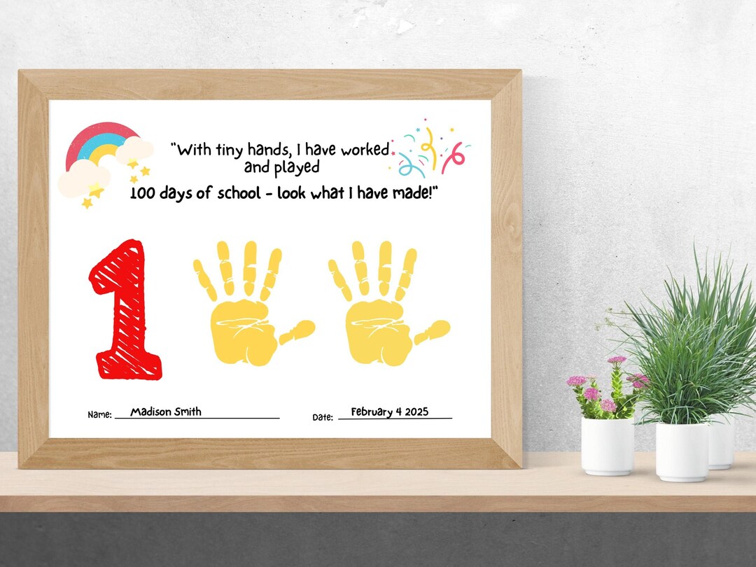 100 Days of School Handprint Art for School, 100th Day of School Craft ...