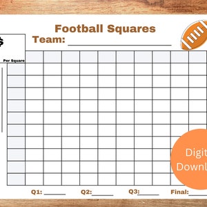 Printable Football Squares for Football Season Football Squares Game ...