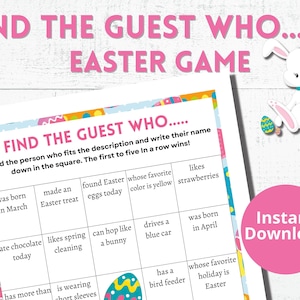 Find the Guest Bingo, Find the Guest Game, Printable Easter Games ...