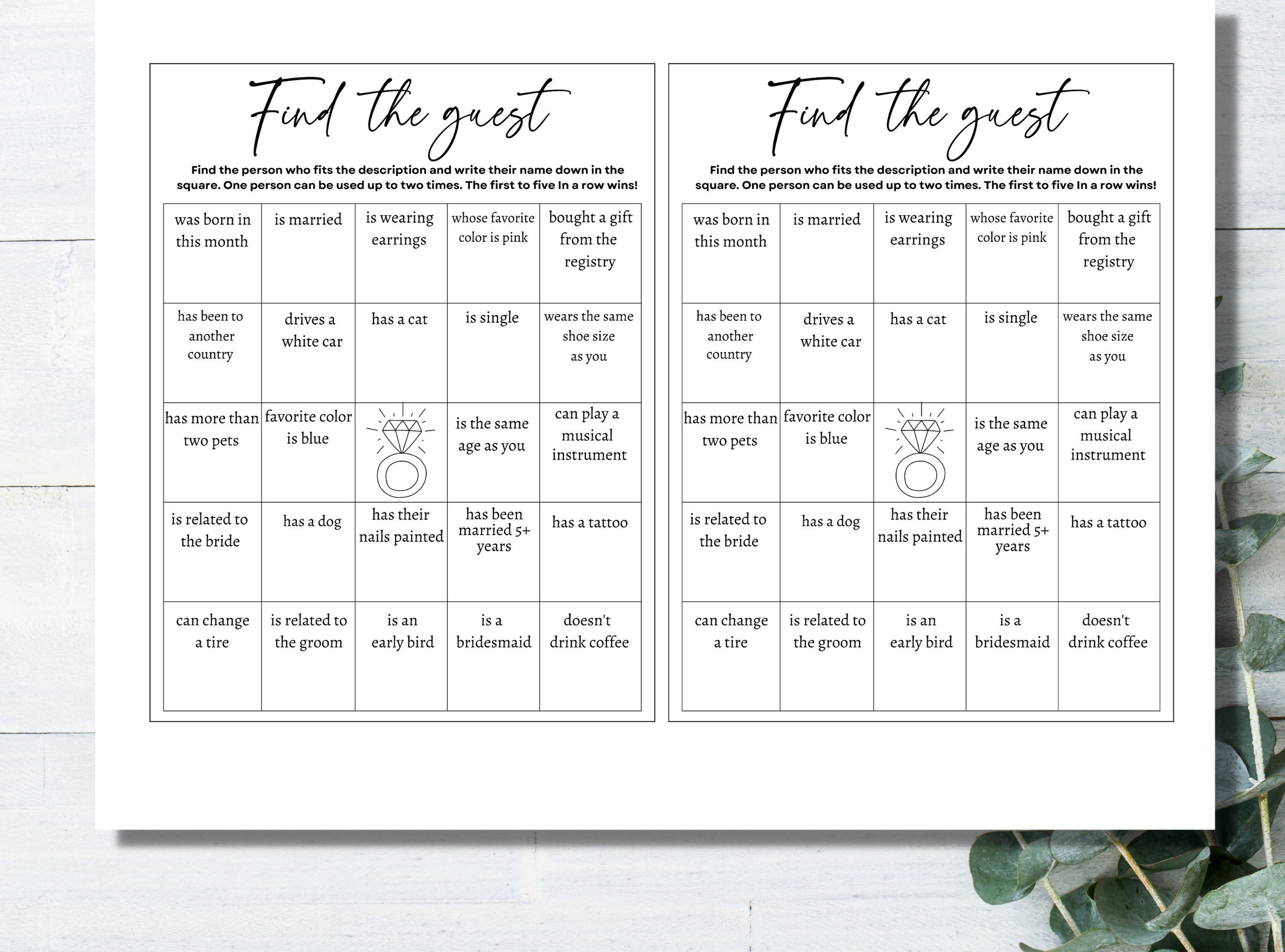 Bridal Shower Bingo, Find the Guest Bingo, Bridal Bingo, Wedding Bingo ...