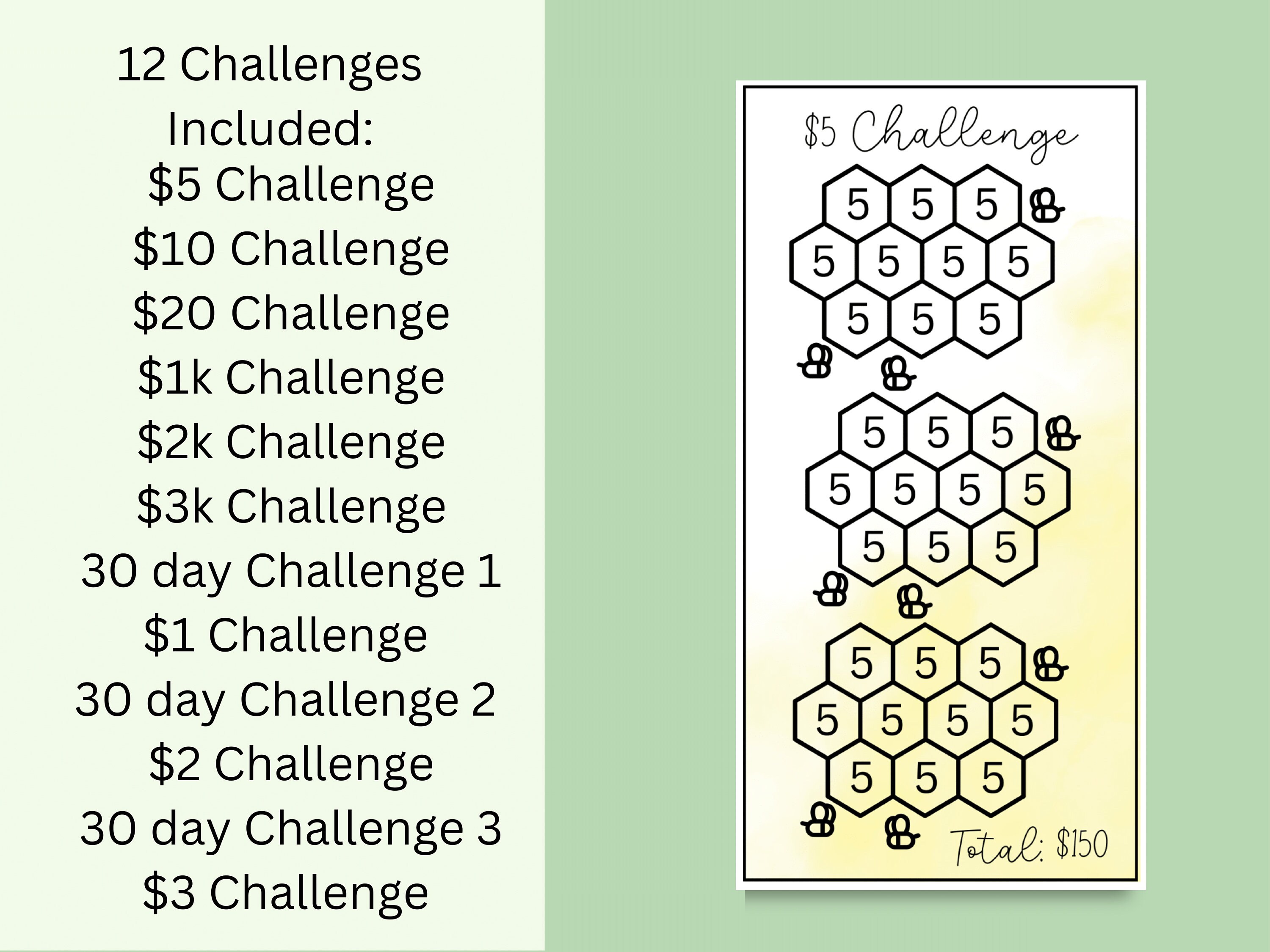 Bee Theme Mini Savings Challenge Bundle Saving Tracker Set of 12 1000 ...