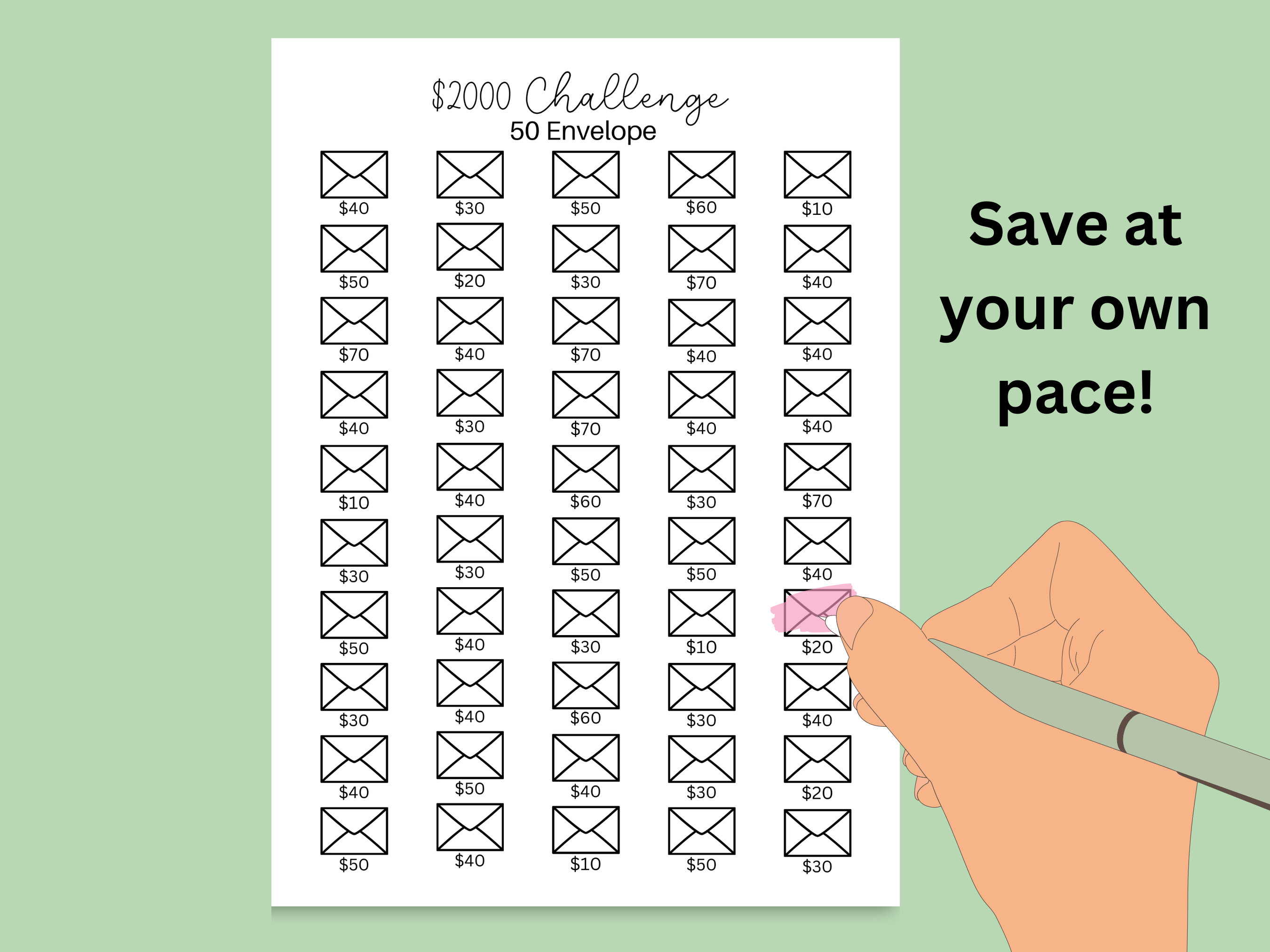 50 Envelope Challenge Bundle Printable, 5000 Savings Challenge, 1000 ...